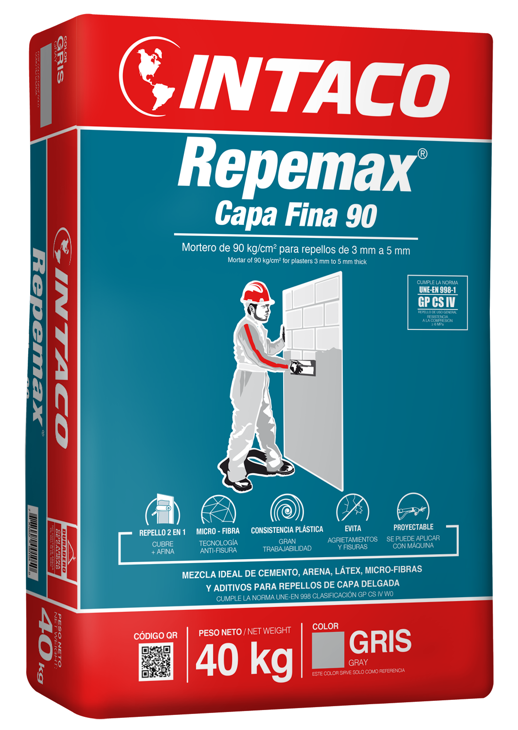 Mortero para repello Repemax Capa Fina 90 saco 40 kg Intaco (gris ...