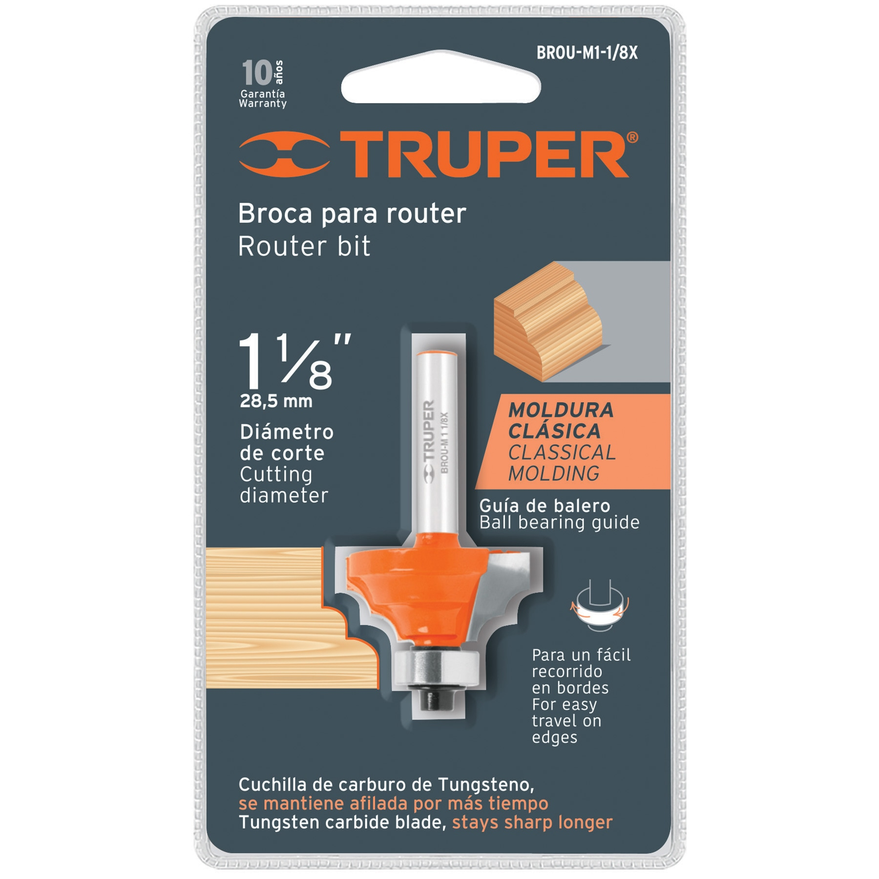 Fresa broca para router moldura clasica 1-1/8" con balero Truper BROU ...