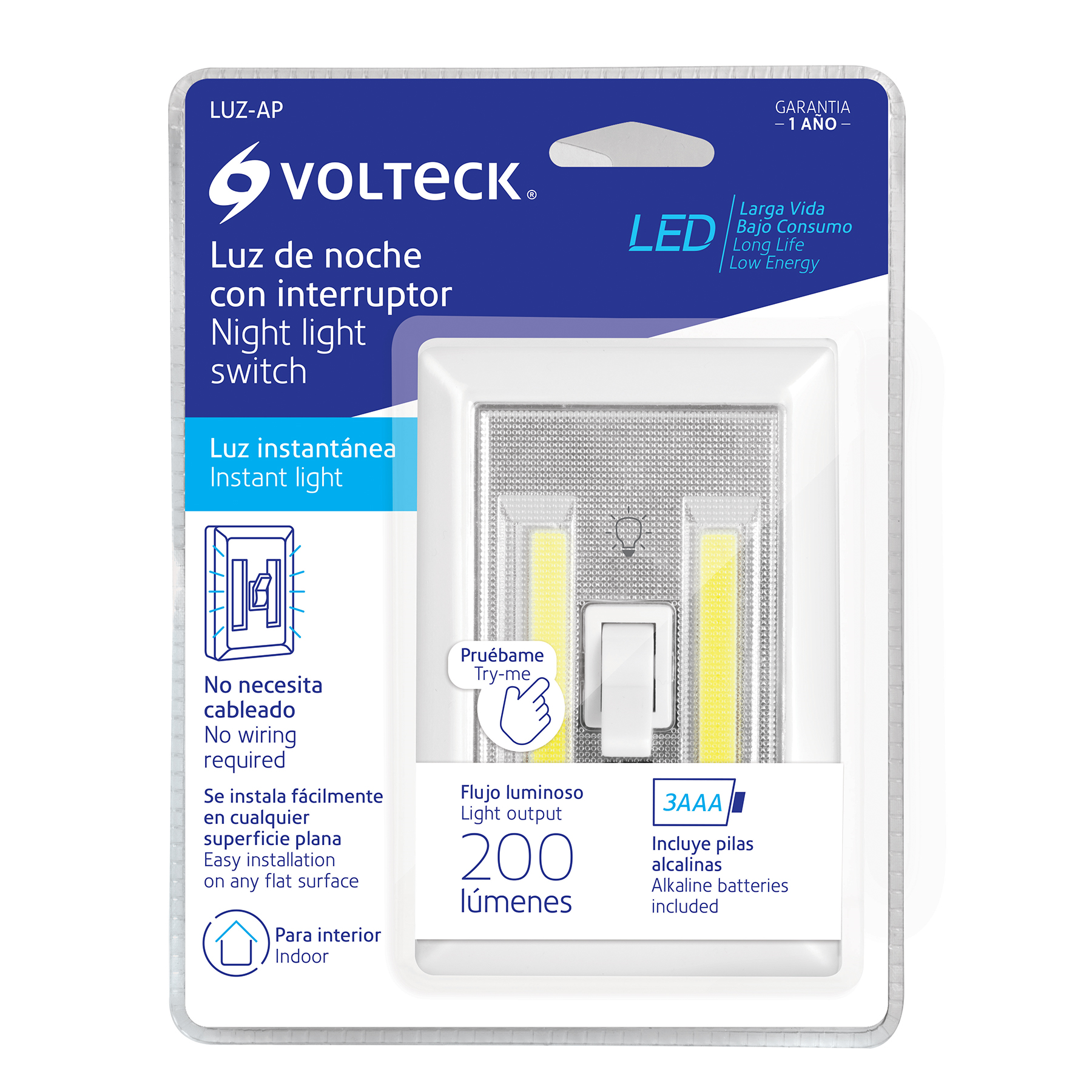 Luz LED con interruptor para pared 200 lm (5 horas de duracion) Volteck ...