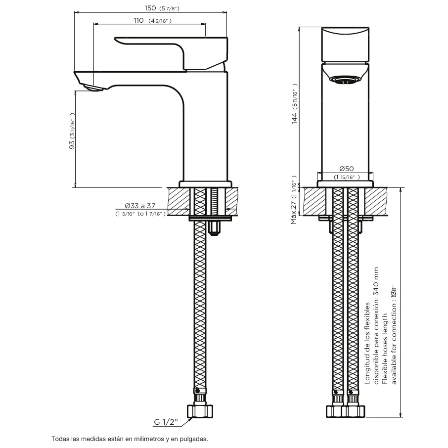 Grifería para lavatorio monomando bajo negro mate Coty Franz Viegener ...